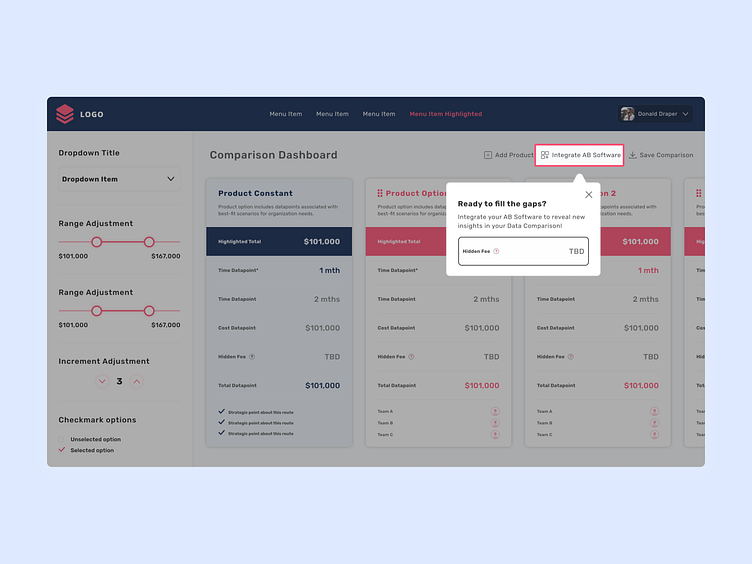 Data Comparison Dashboards (Desktop) by Jeff on Dribbble