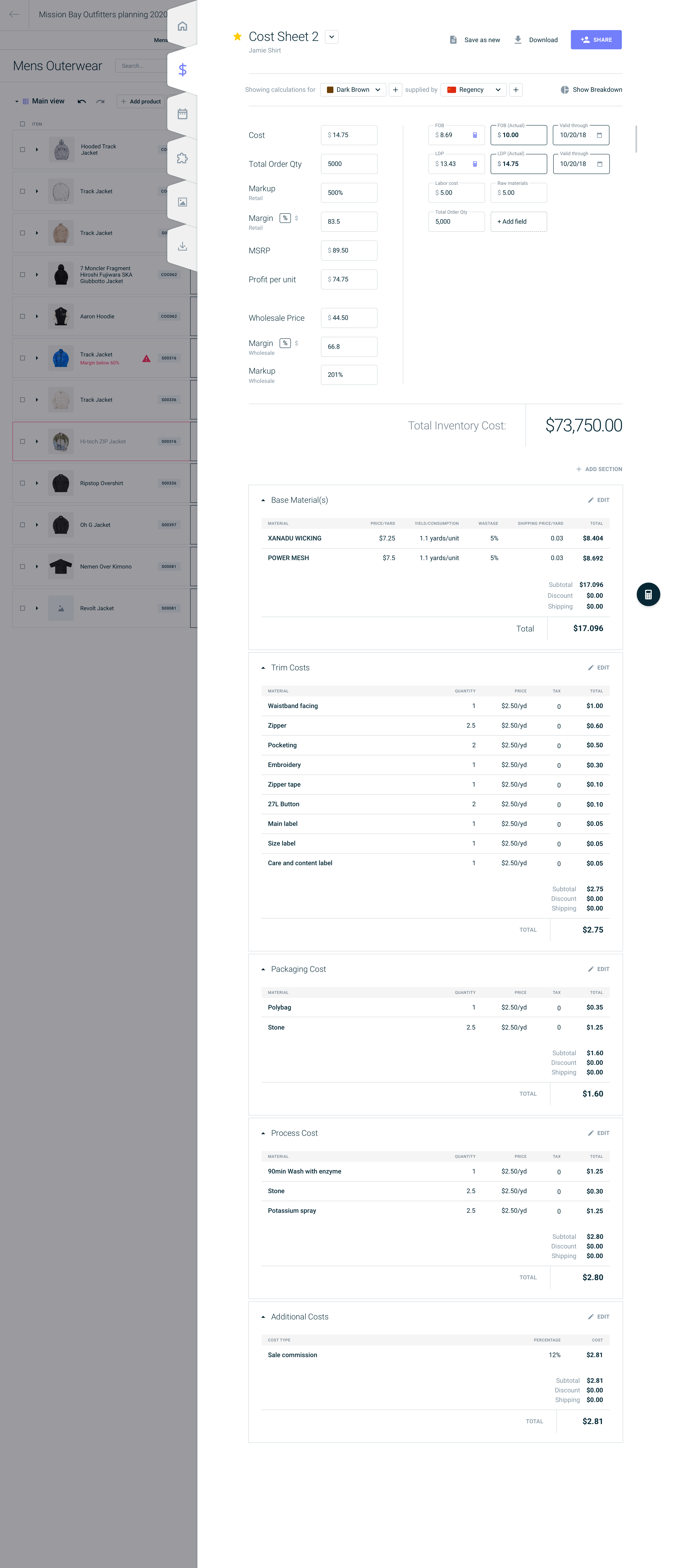 Cost sheet - Product planing web app (SaaS) by Alex Gilev on Dribbble