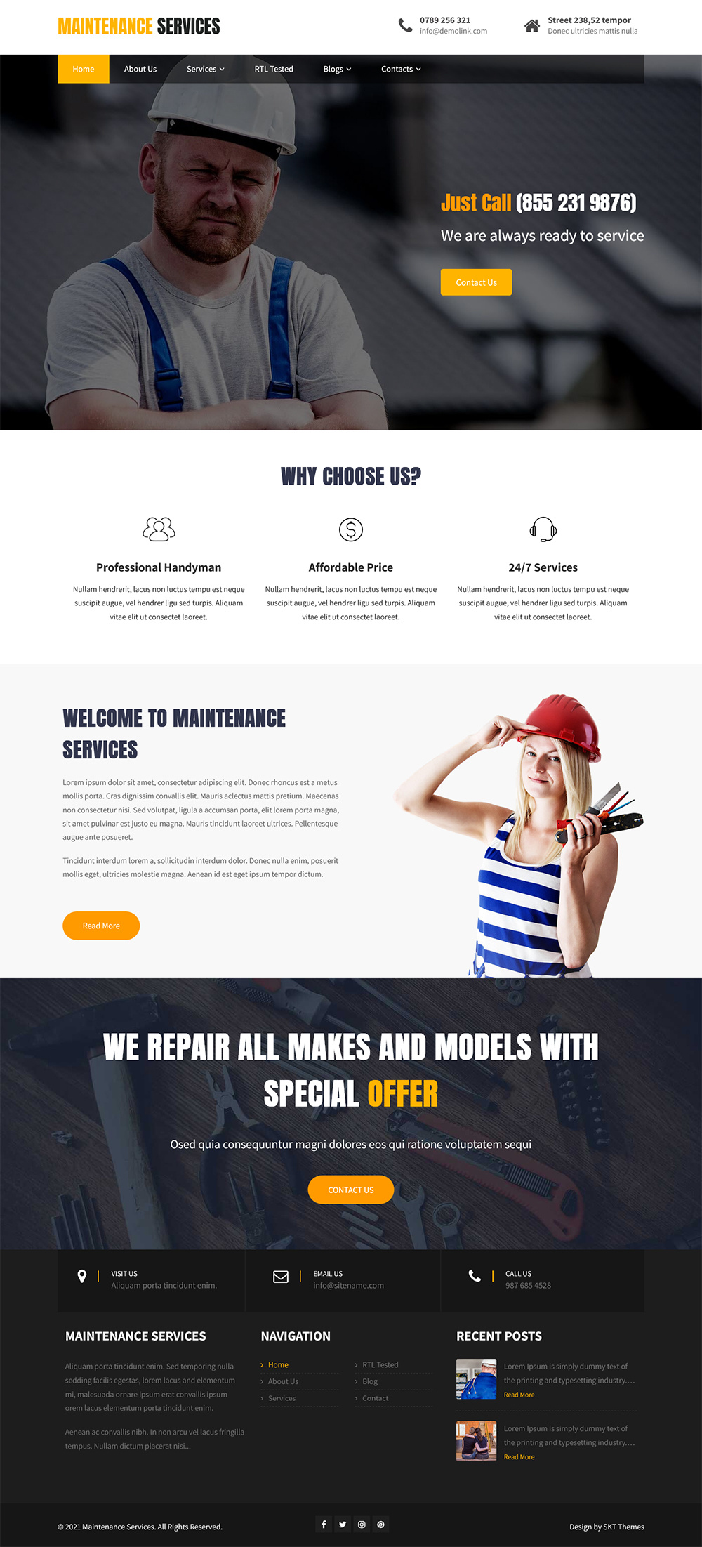 Maintenance Services - Free Renovation WordPress Theme by SKT Themes on Dribbble