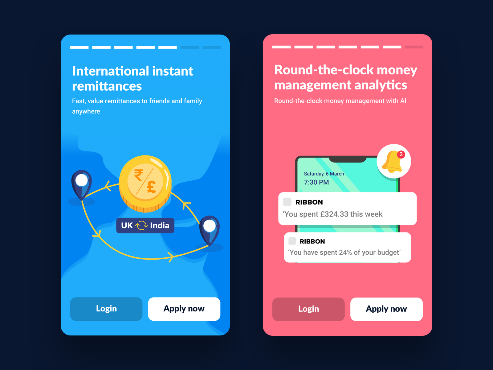 Walk Through screens for a Neo Bank by Gaurav Rukhana on Dribbble