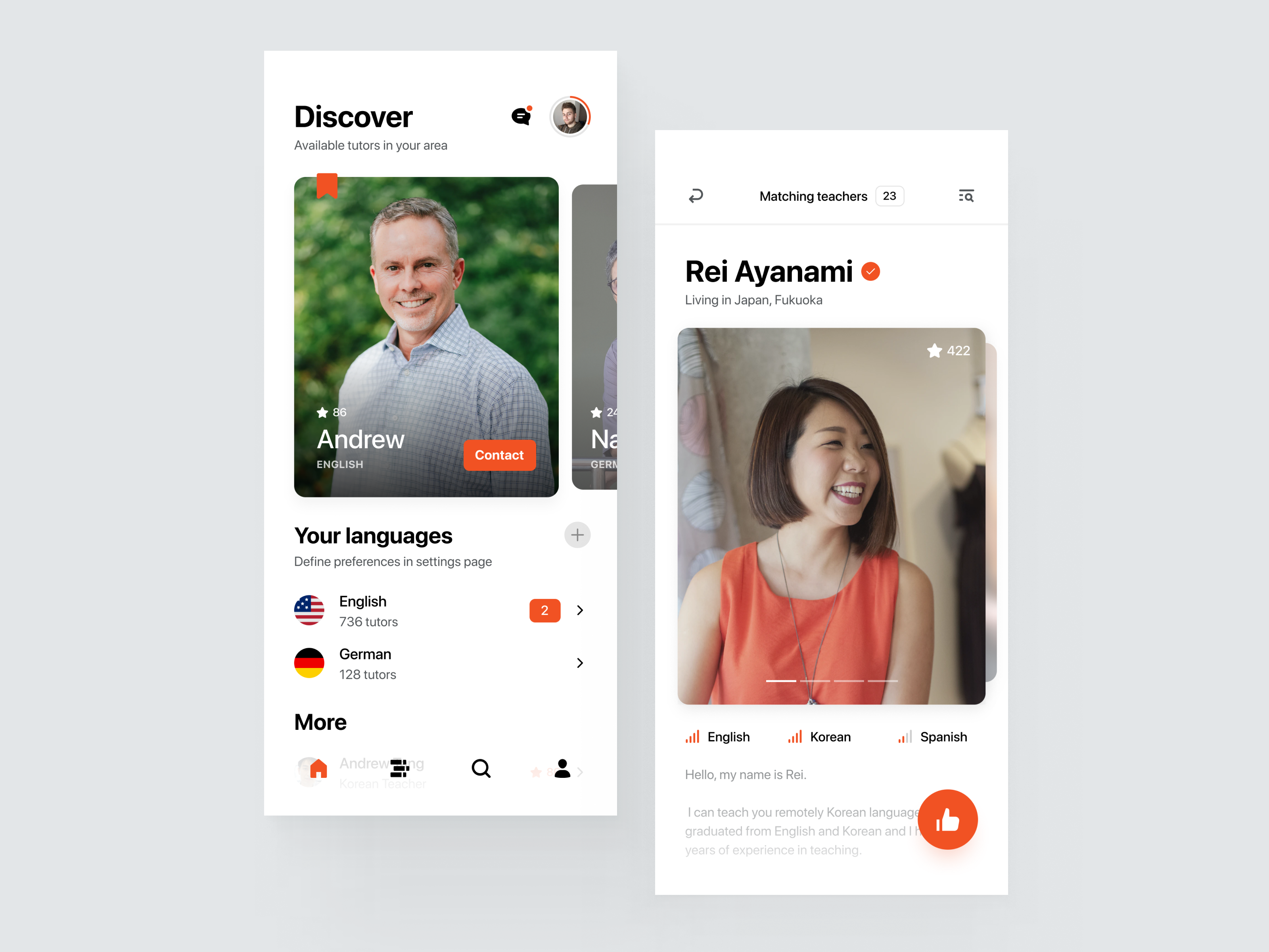 Find Your Tutor App - Matches by Maciej Kałaska for widelab on Dribbble