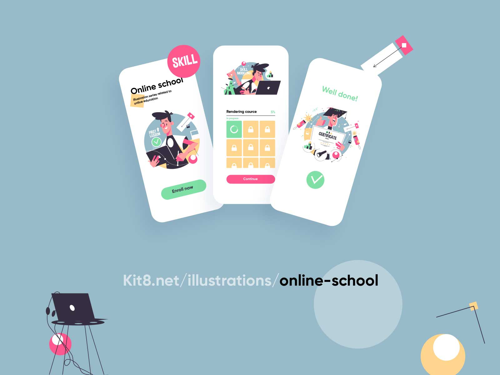 Online school illustrations series by Anton Fritsler for Kit8 on Dribbble
