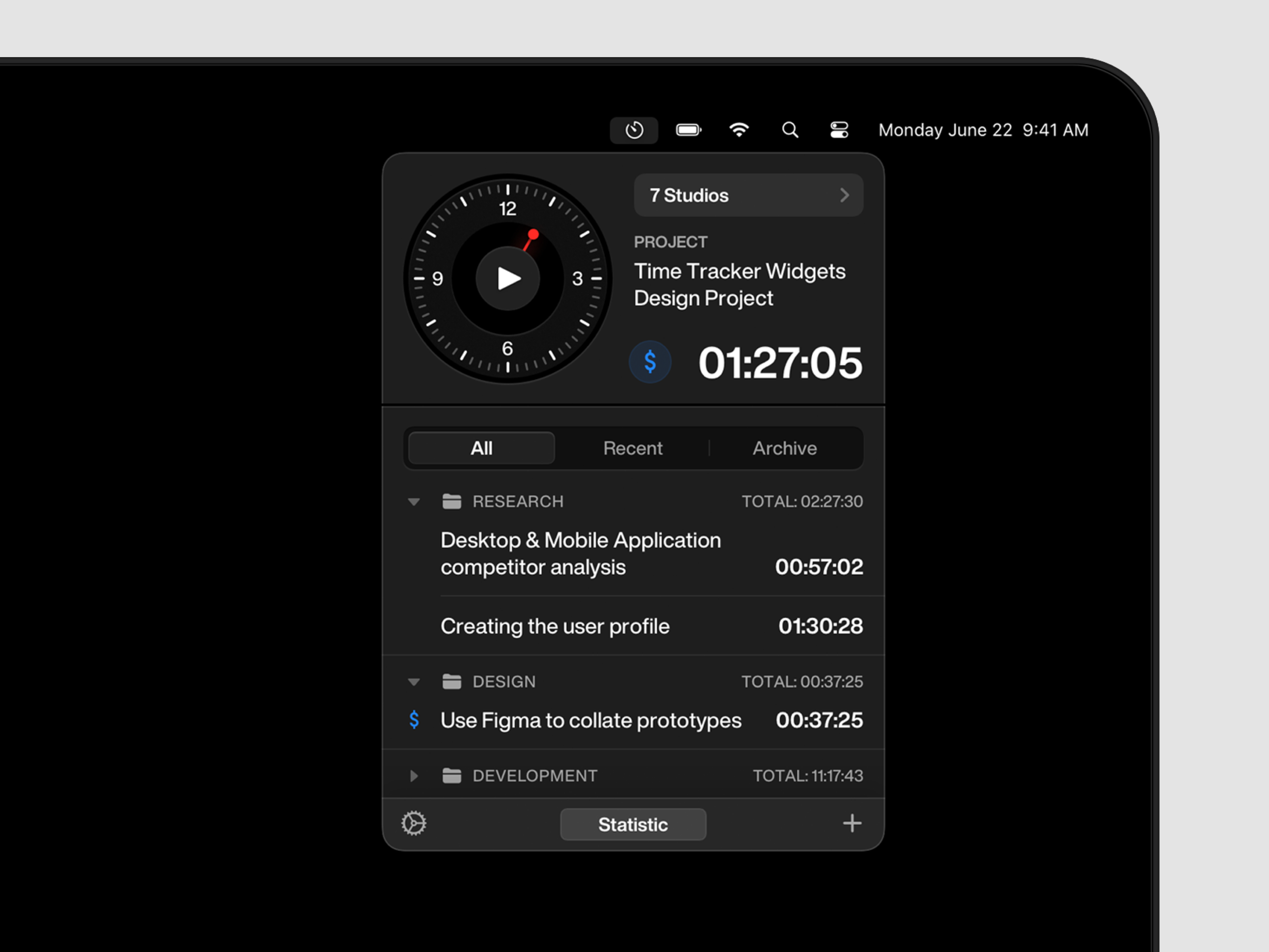 Time Tracker Widget 2 by yuhang on Dribbble