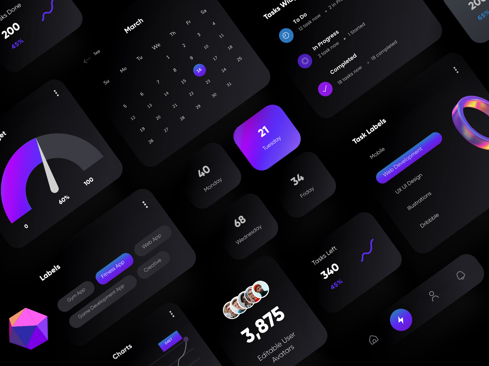 Dark Theme UI Elements Design by Ghulam for Cuberto on Dribbble