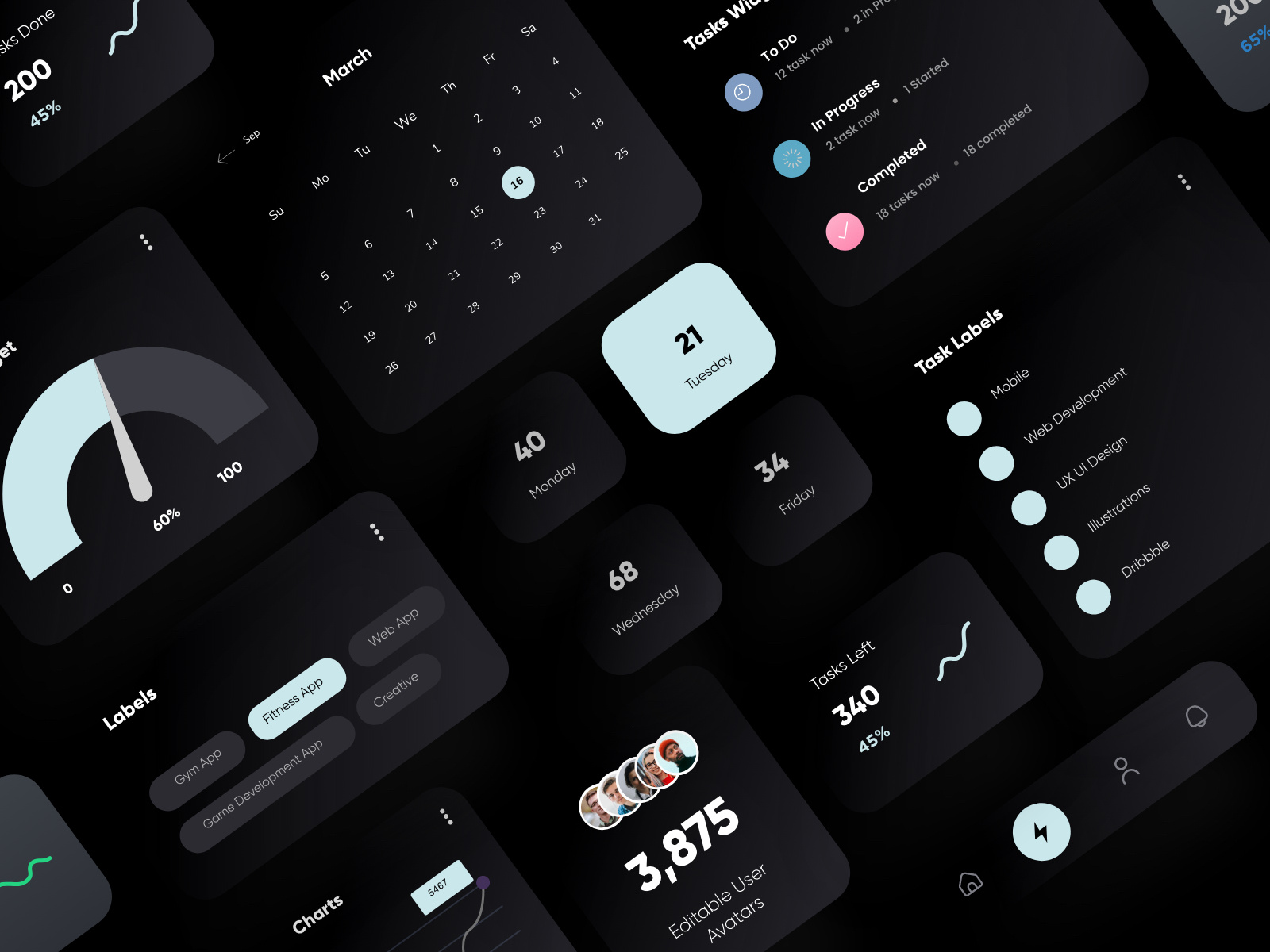 Dark Theme UI Elements Design by Ghulam for Cuberto on Dribbble