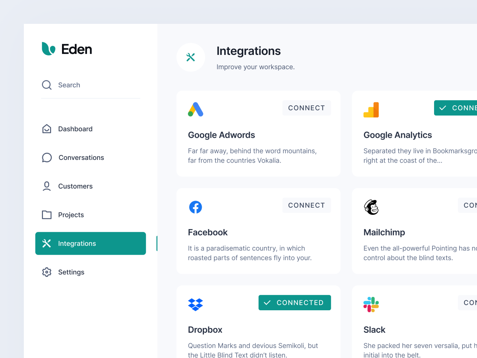 Dashboard: Integrations by Eren on Dribbble