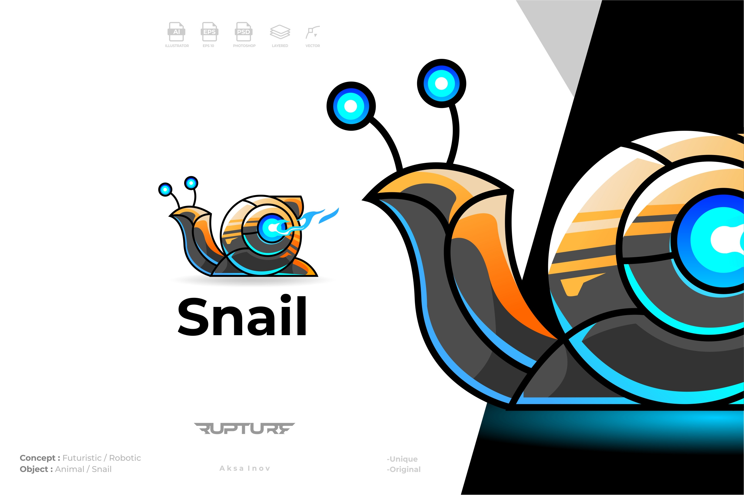 unique robotic, mecha, futuristic, Snail logo style design by Aksa Inov ...
