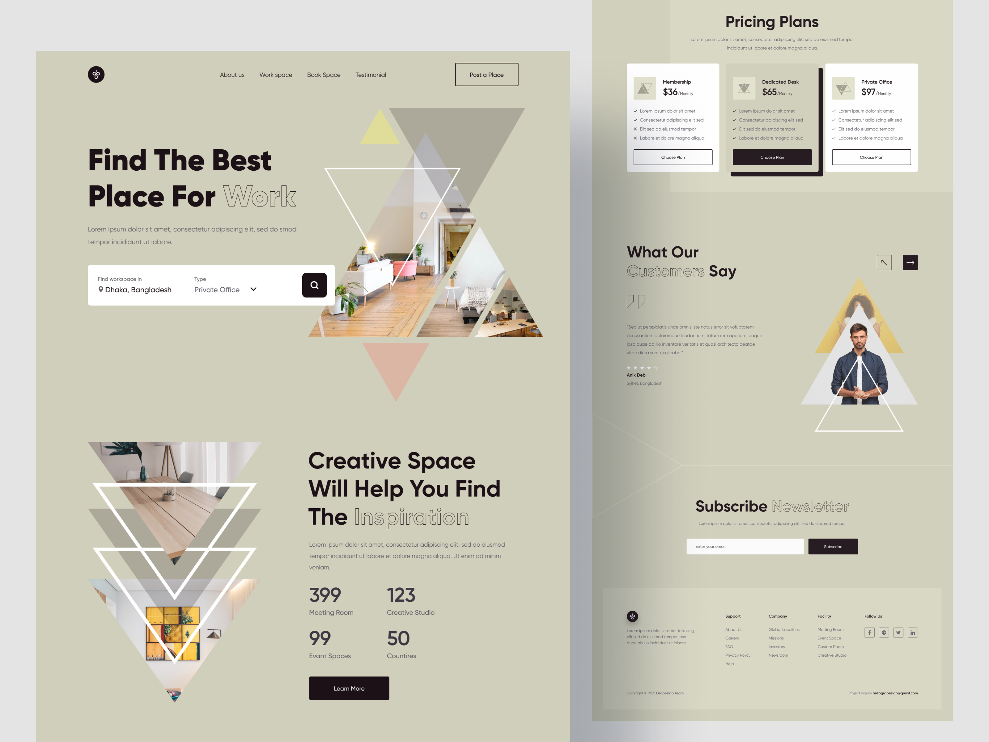 Co-working Landing Page by Anik Deb for Grapeslab on Dribbble