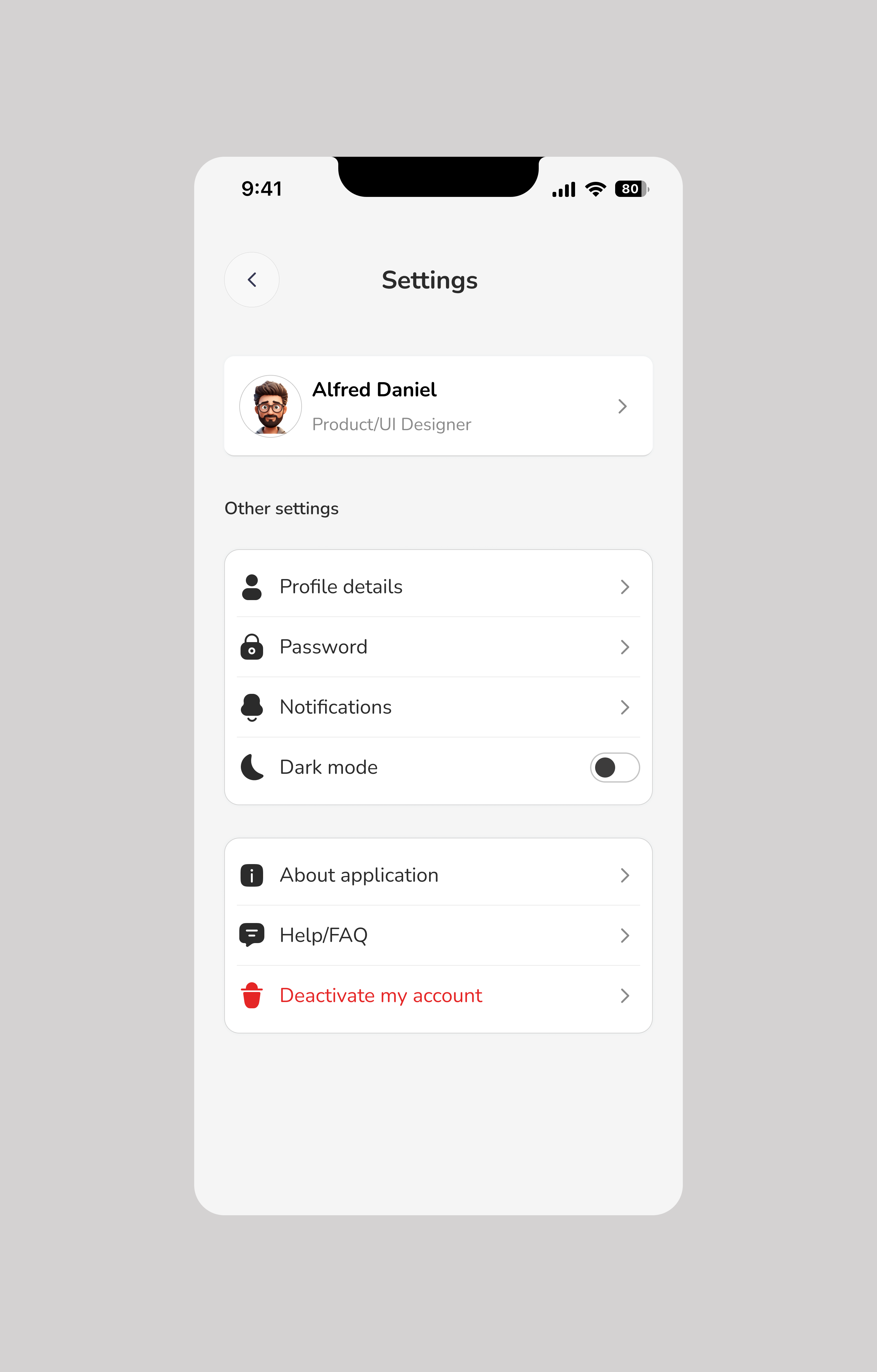 Settings Page for a mobile app (light & dark mode) by Abayomi Daniel on ...