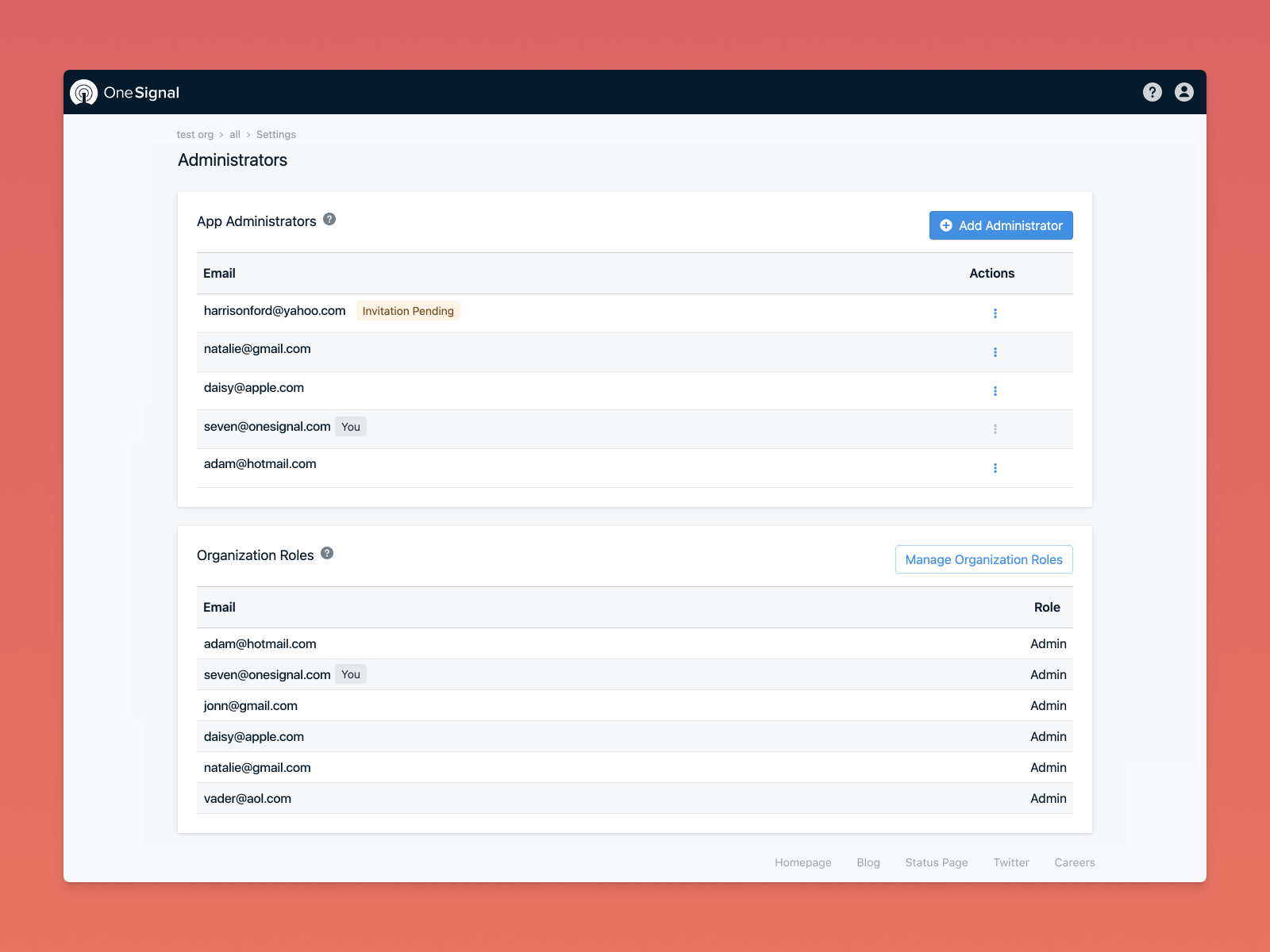 OneSignal Settings Administrators BEAM Redesign by 7 for OneSignal on ...