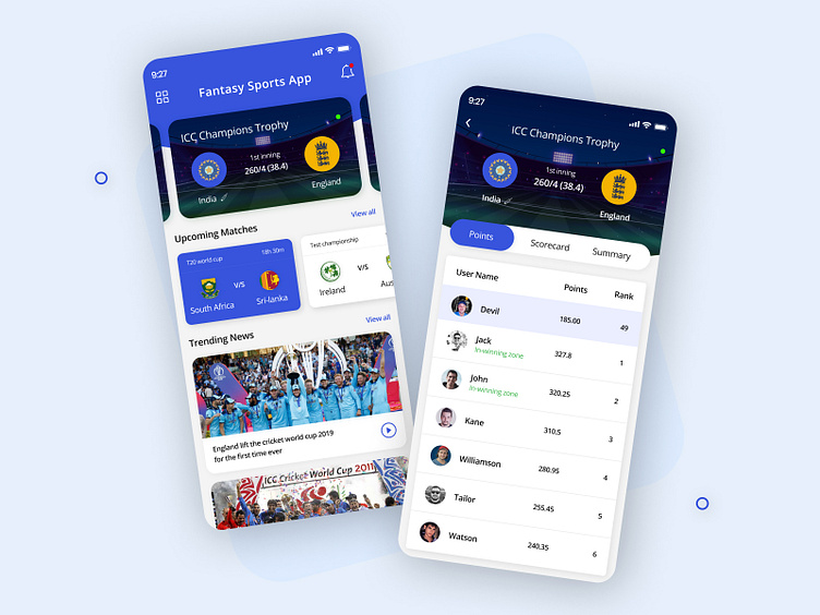 Fantasy Sports App - Quick Design Concept by MQoS UI/UX for MultiQoS on ...