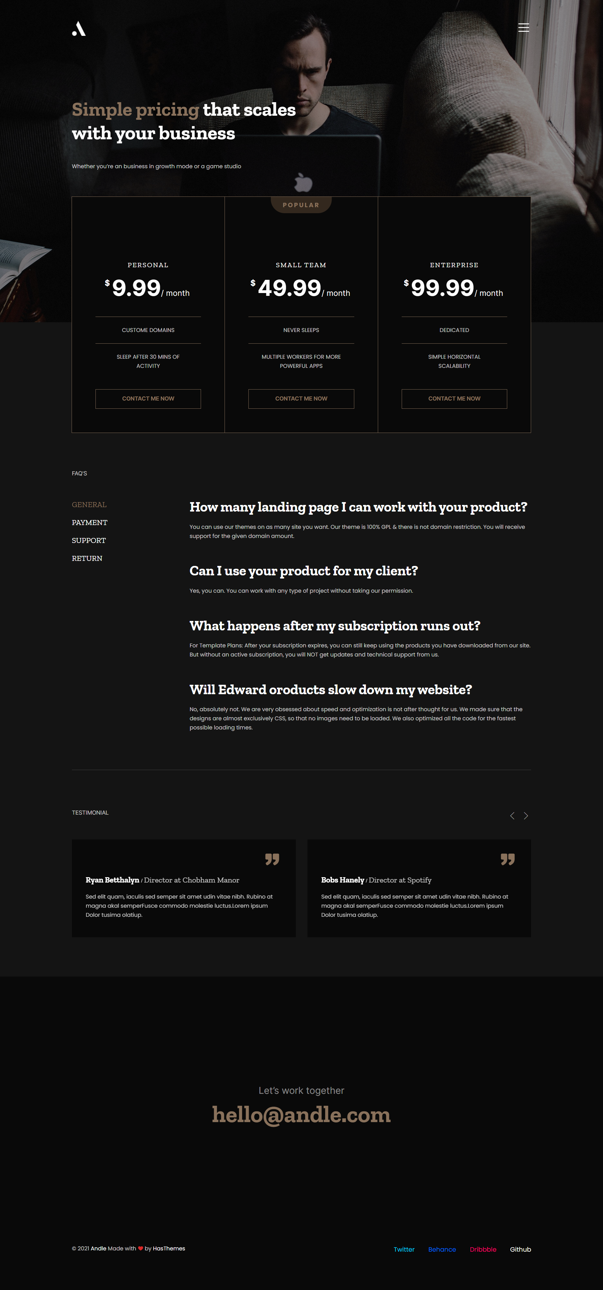 Andle - Personal Portfolio React JS Template by HasThemes on Dribbble