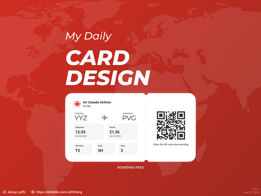 Daily Design 2 - Boarding pass card by Jeff Zheng on Dribbble