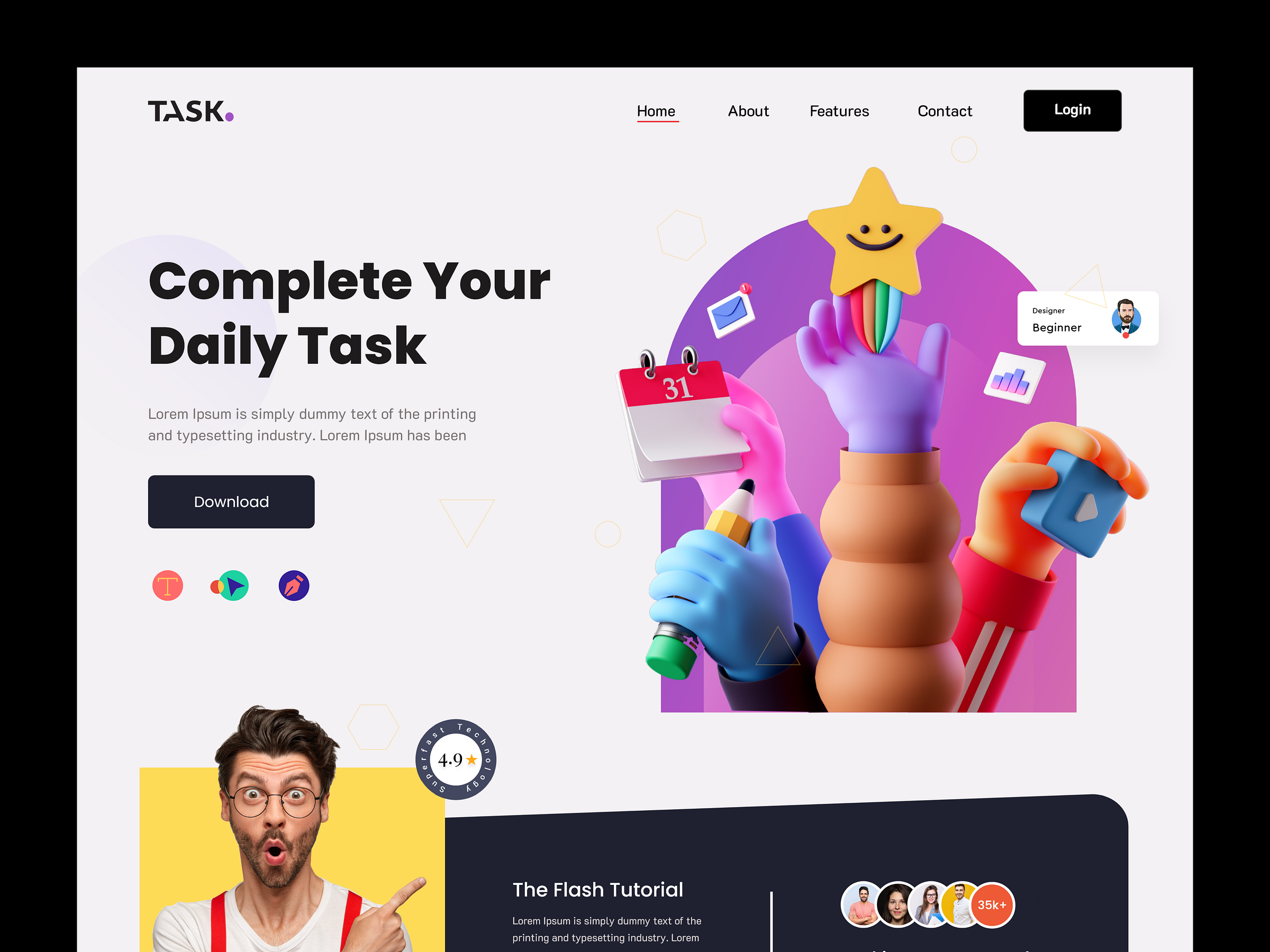 Daily Task Landing Page Design by Hasnur Alam for Mouse Potato Lab on ...
