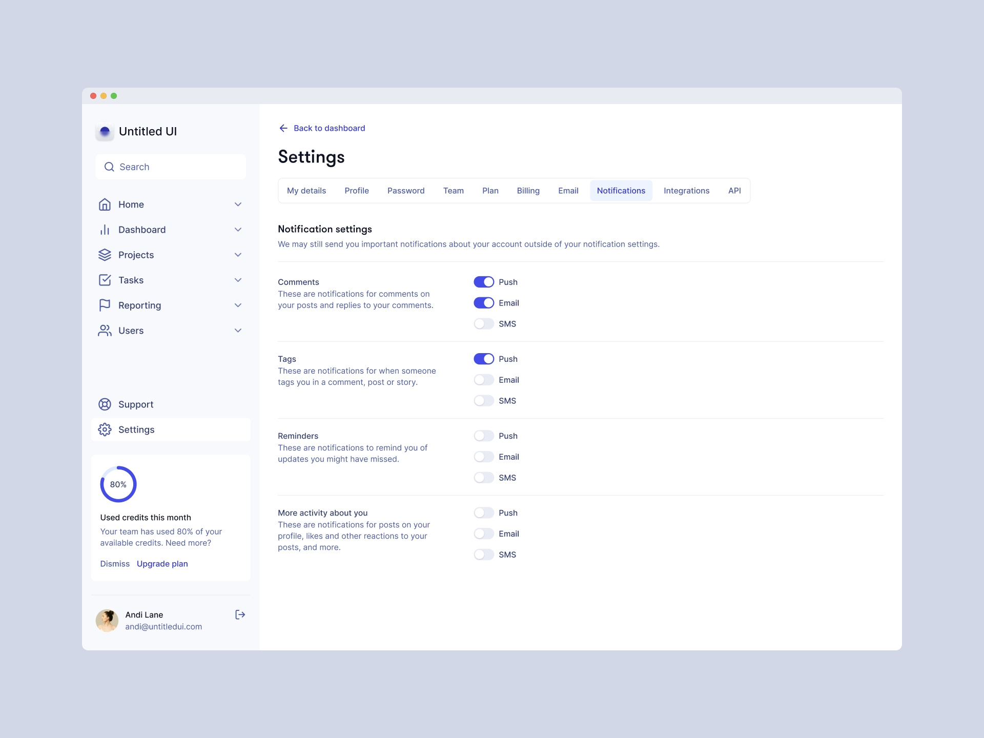 Notifications settings page — Untitled UI by Jordan Hughes® on Dribbble