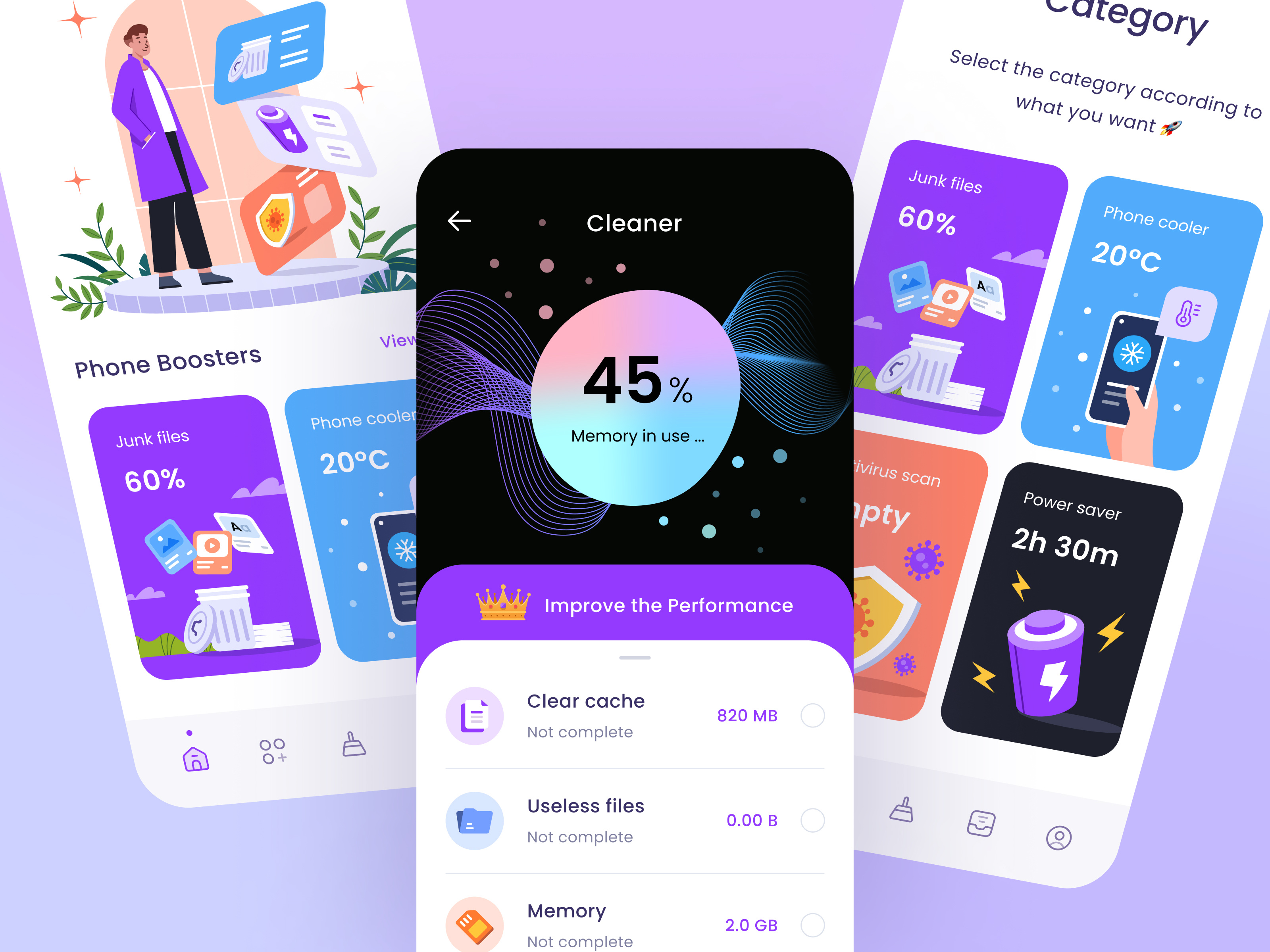 Phone Cleaner App Design v2 by Budiarti R. for Orely on Dribbble