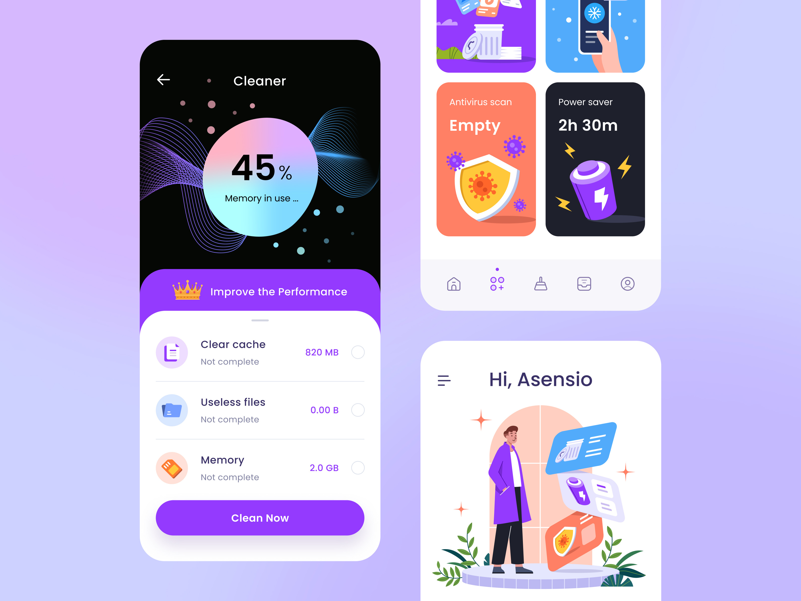 Phone Cleaner App Design v2 by Budiarti R. for Orely on Dribbble