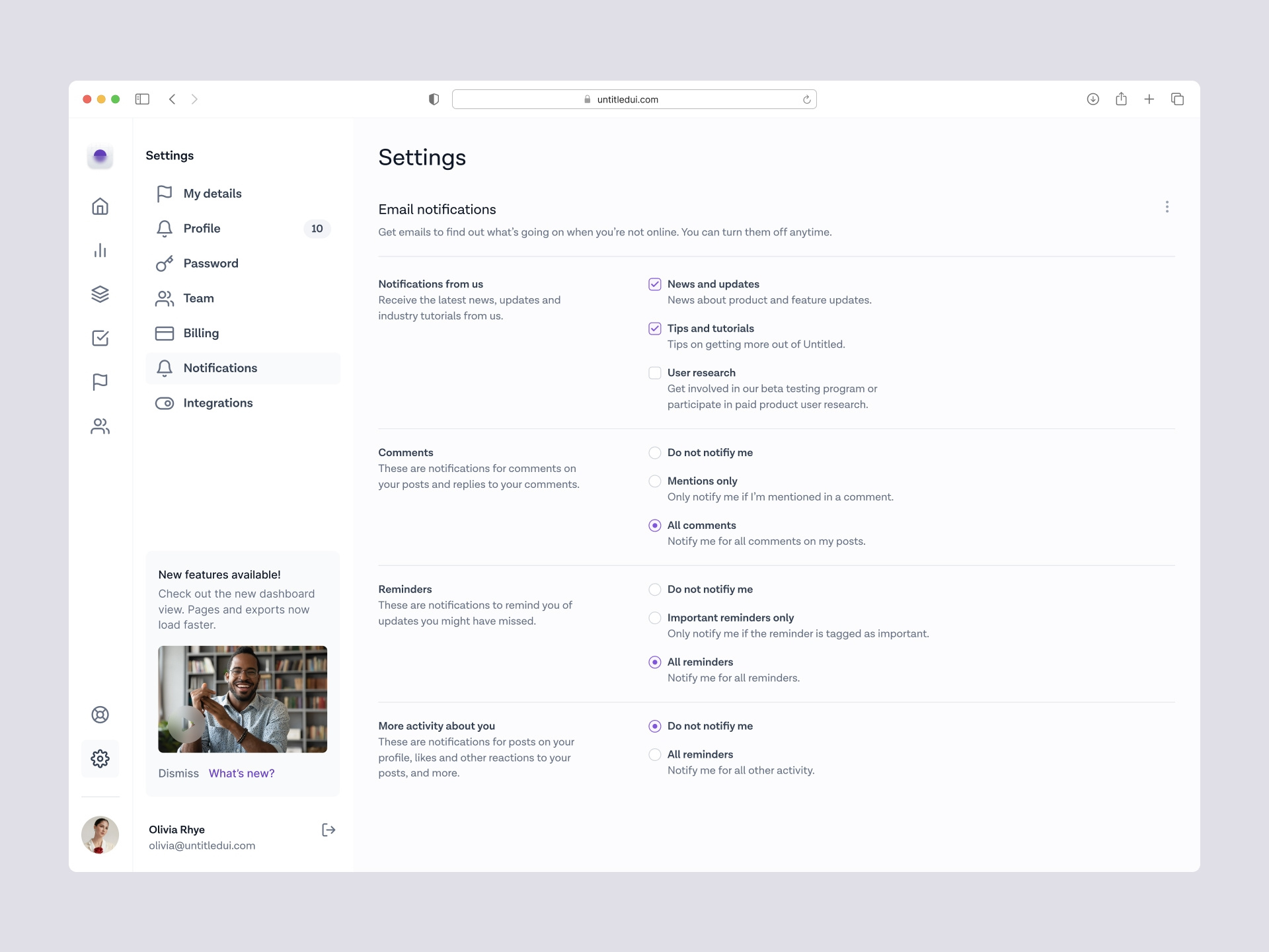 Notification settings page — Untitled UI by Jordan Hughes® on Dribbble