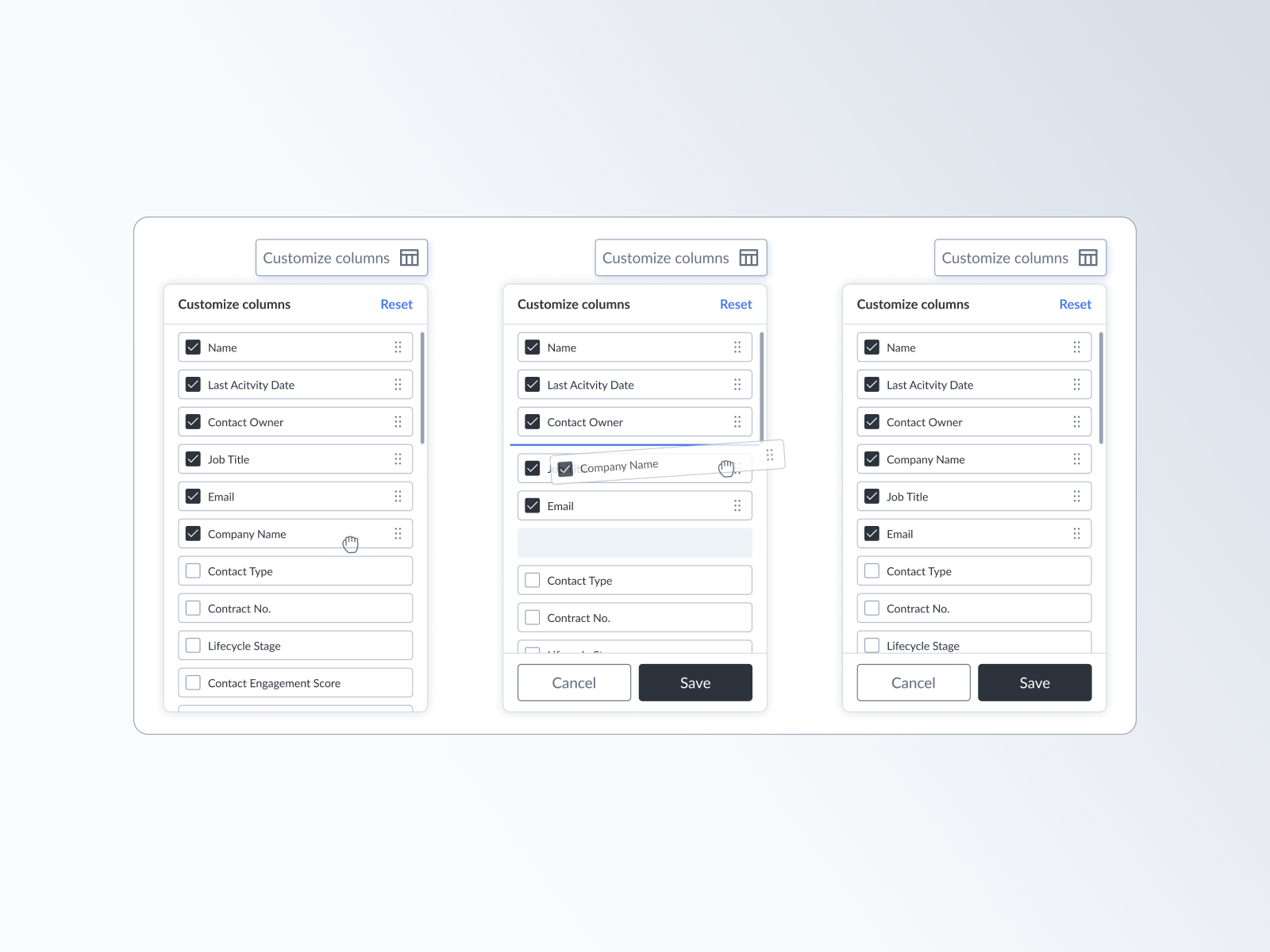 Table component with customisable columns by Niels Rozemeijer on Dribbble