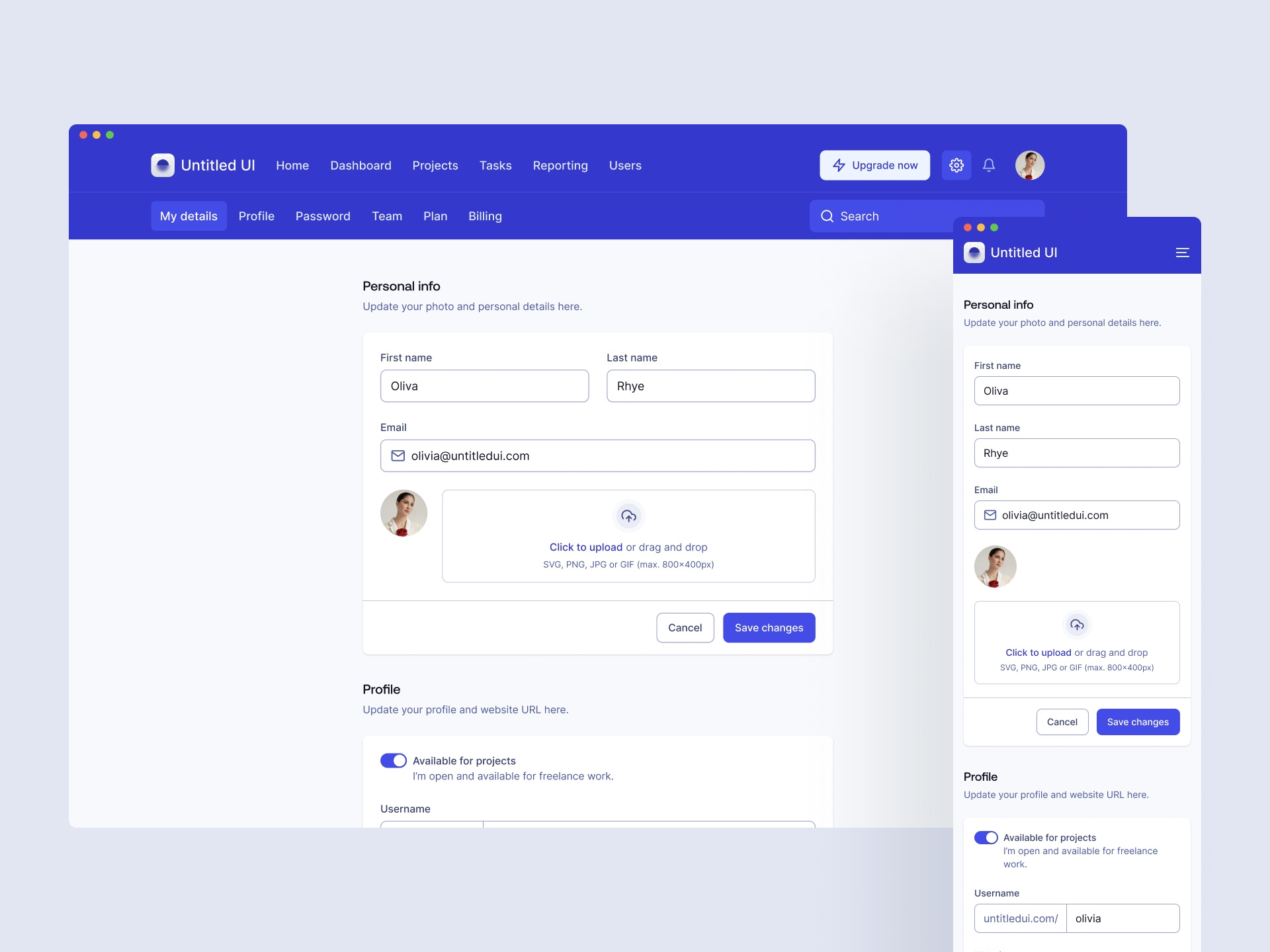 My details settings page — Untitled UI by Jordan Hughes® on Dribbble