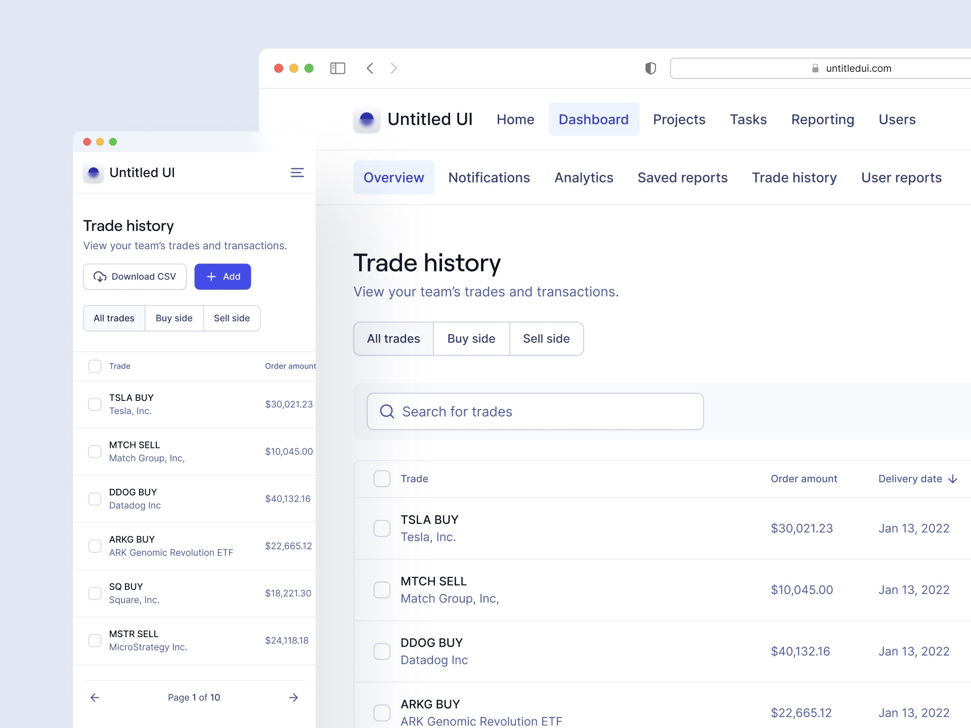 Trade history — Untitled UI by Jordan Hughes® on Dribbble