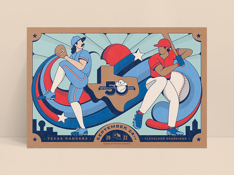 Texas Rangers 50th Anniversary Poster by Pavlov Visuals on Dribbble