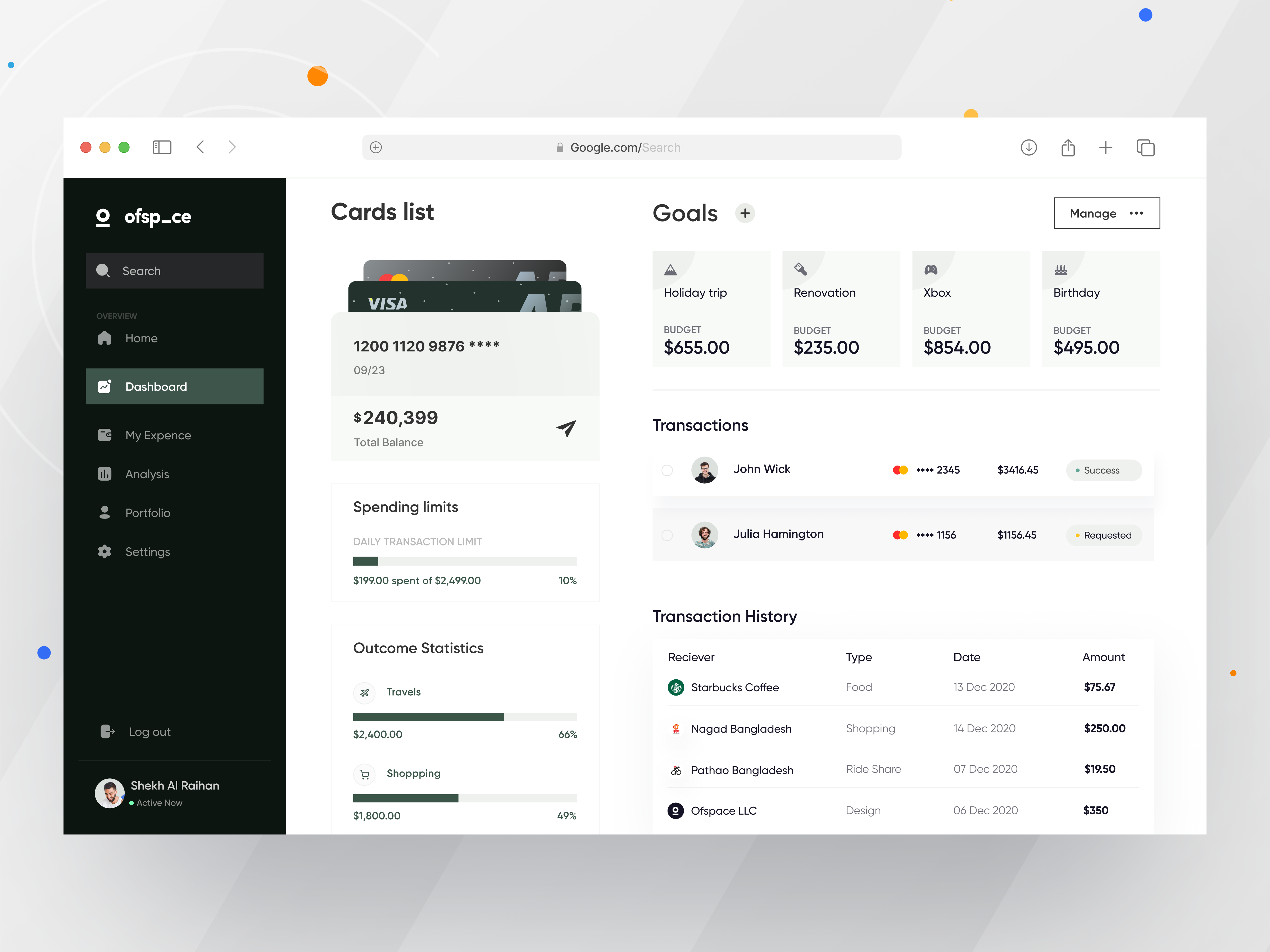 Finance Management Dashboard by Ofspace on Dribbble