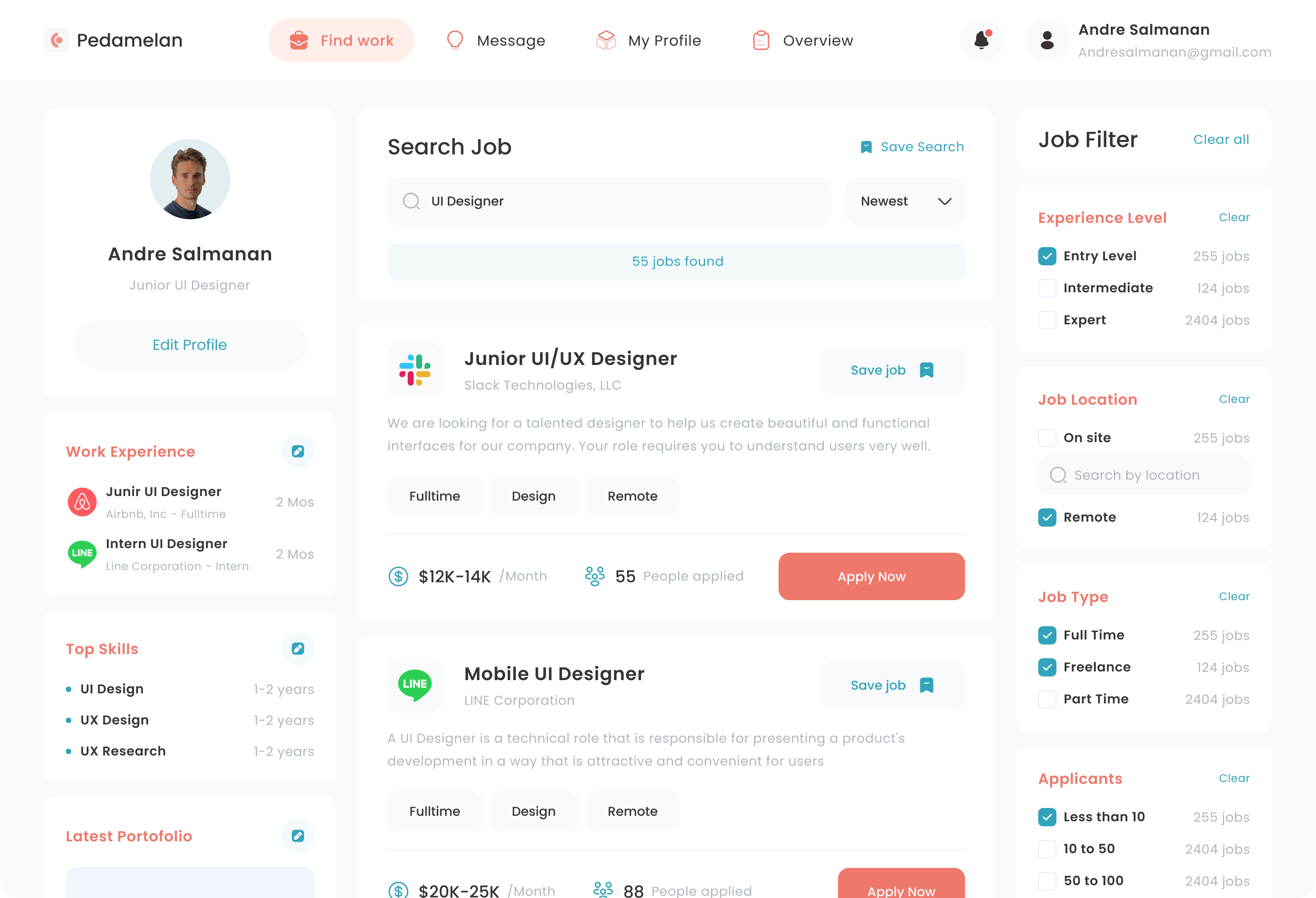 Pedamelan - Job Finder Platform Dashboard by Syahrul Falah for Vektora on Dribbble