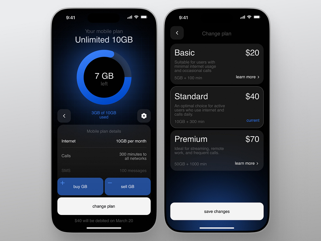 Mobile Internet Plans App UI – Manage & Switch Data Plans Easily by ...