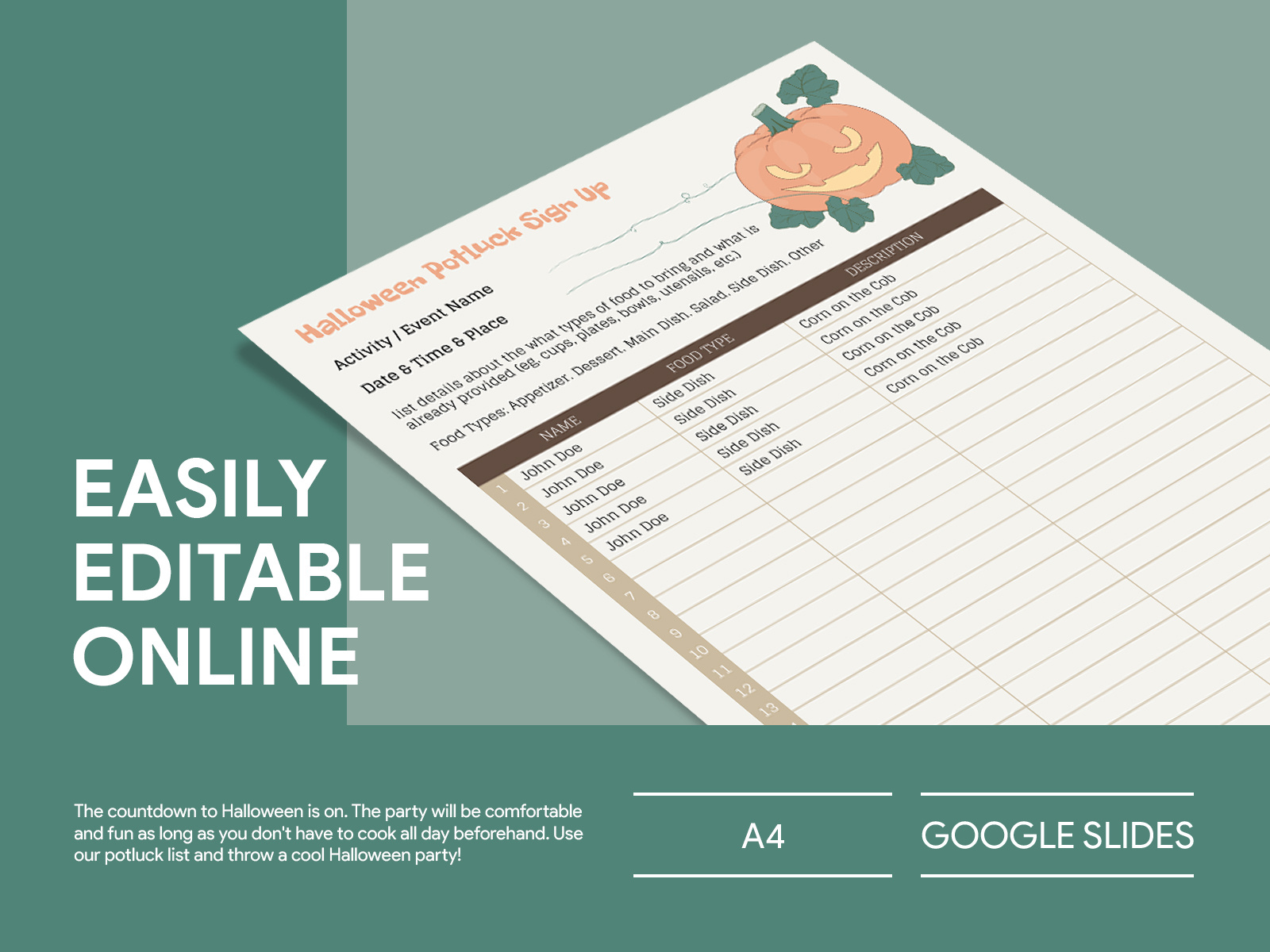 Halloween Potluck List Free Google Docs Template by Gdoc on Dribbble