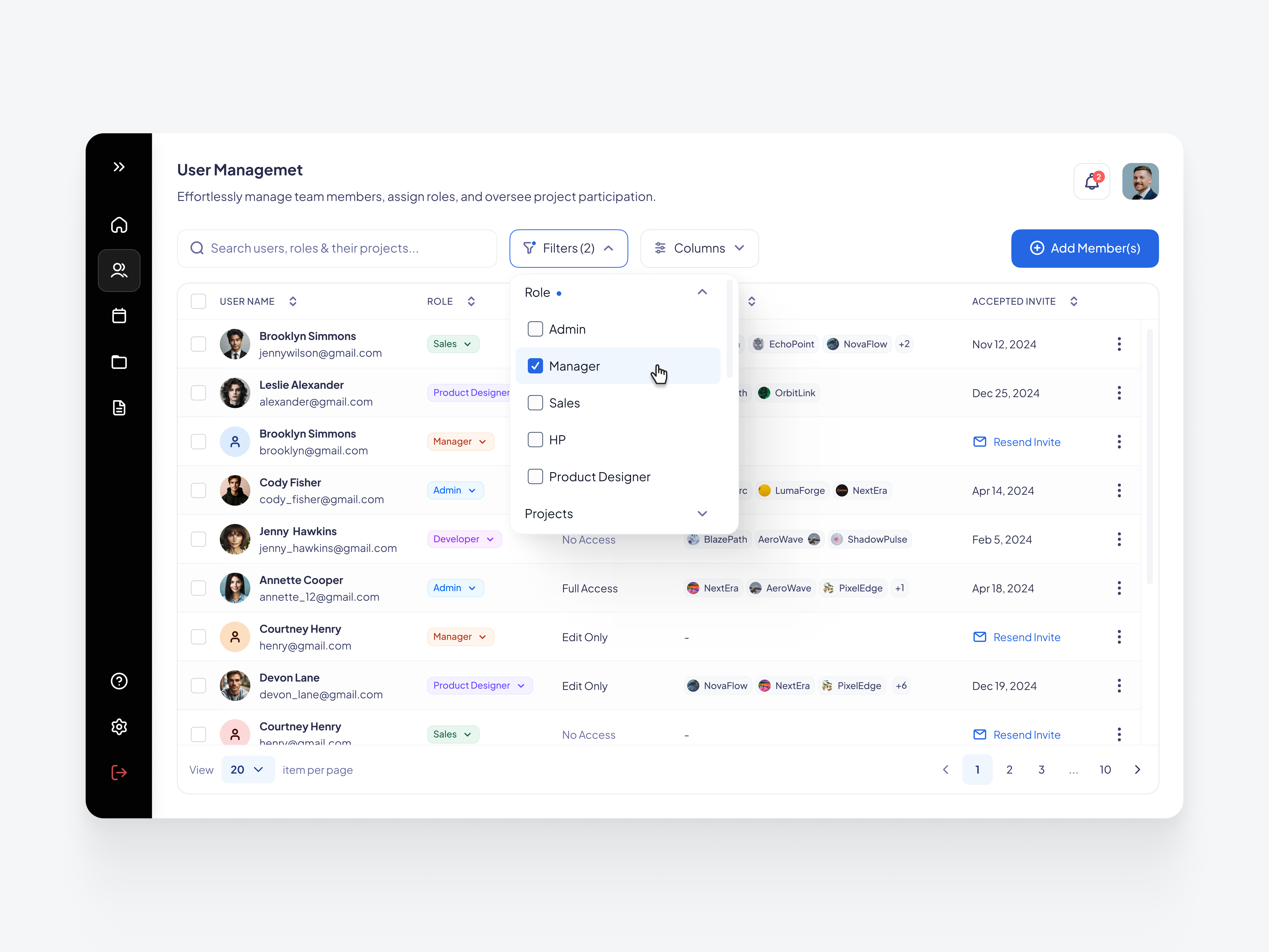 User Management Table 👥 by Eleonora Shymova on Dribbble