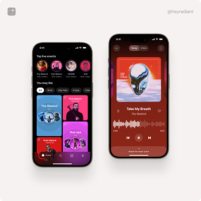 Music app — UI exploration by Vlad Tyzun for Radiant Studio on Dribbble