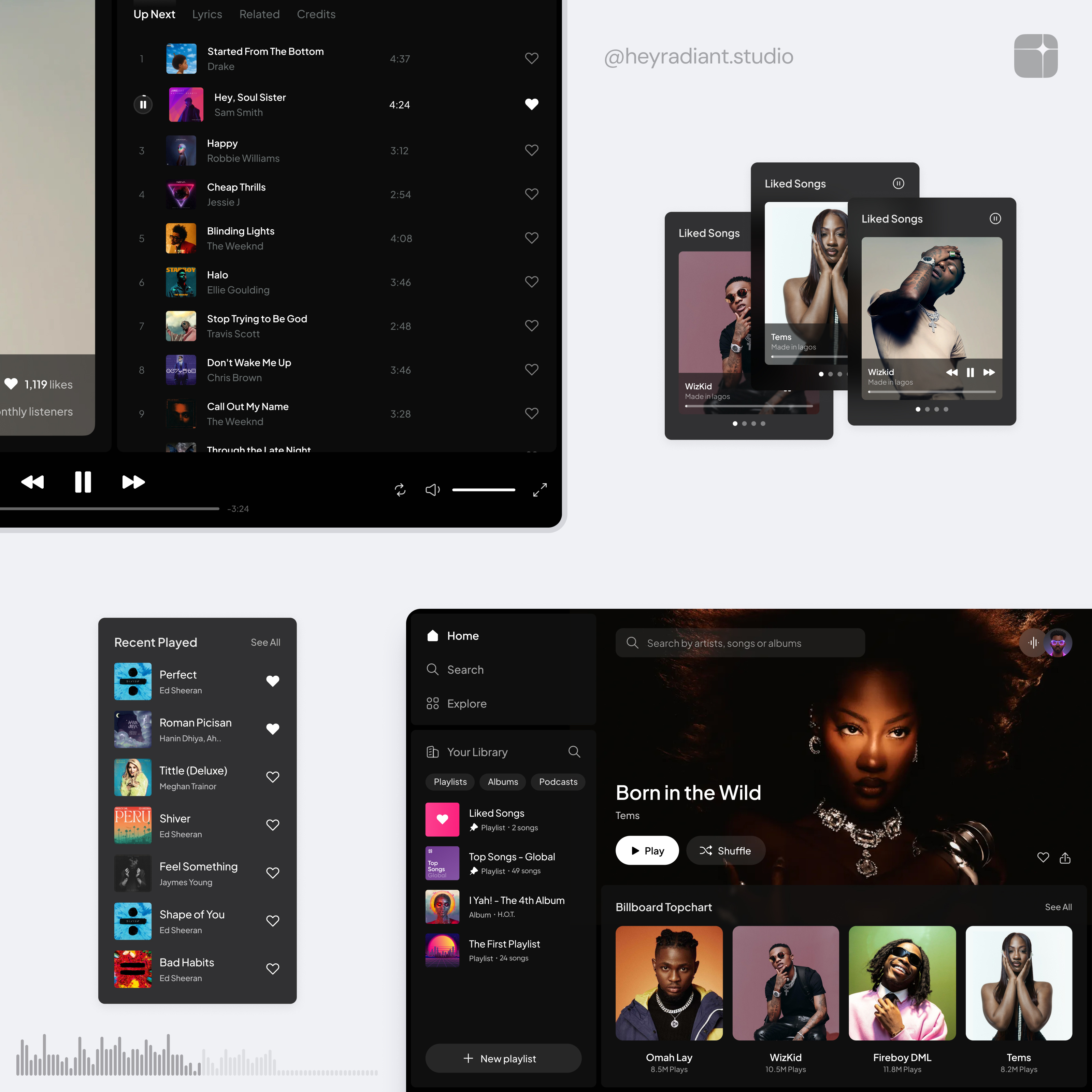 Music App - Web Player Page UI by Vlad Tyzun for Radiant Studio on Dribbble