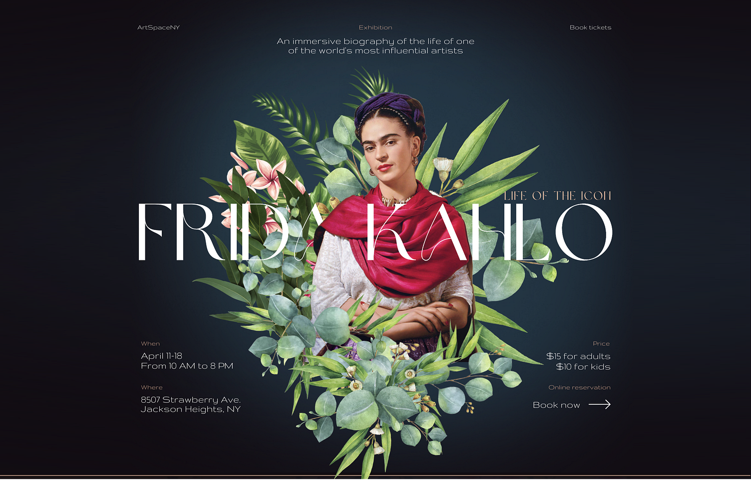 Landing page — Frida Kahlo's art exhibition by Svetlana on Dribbble