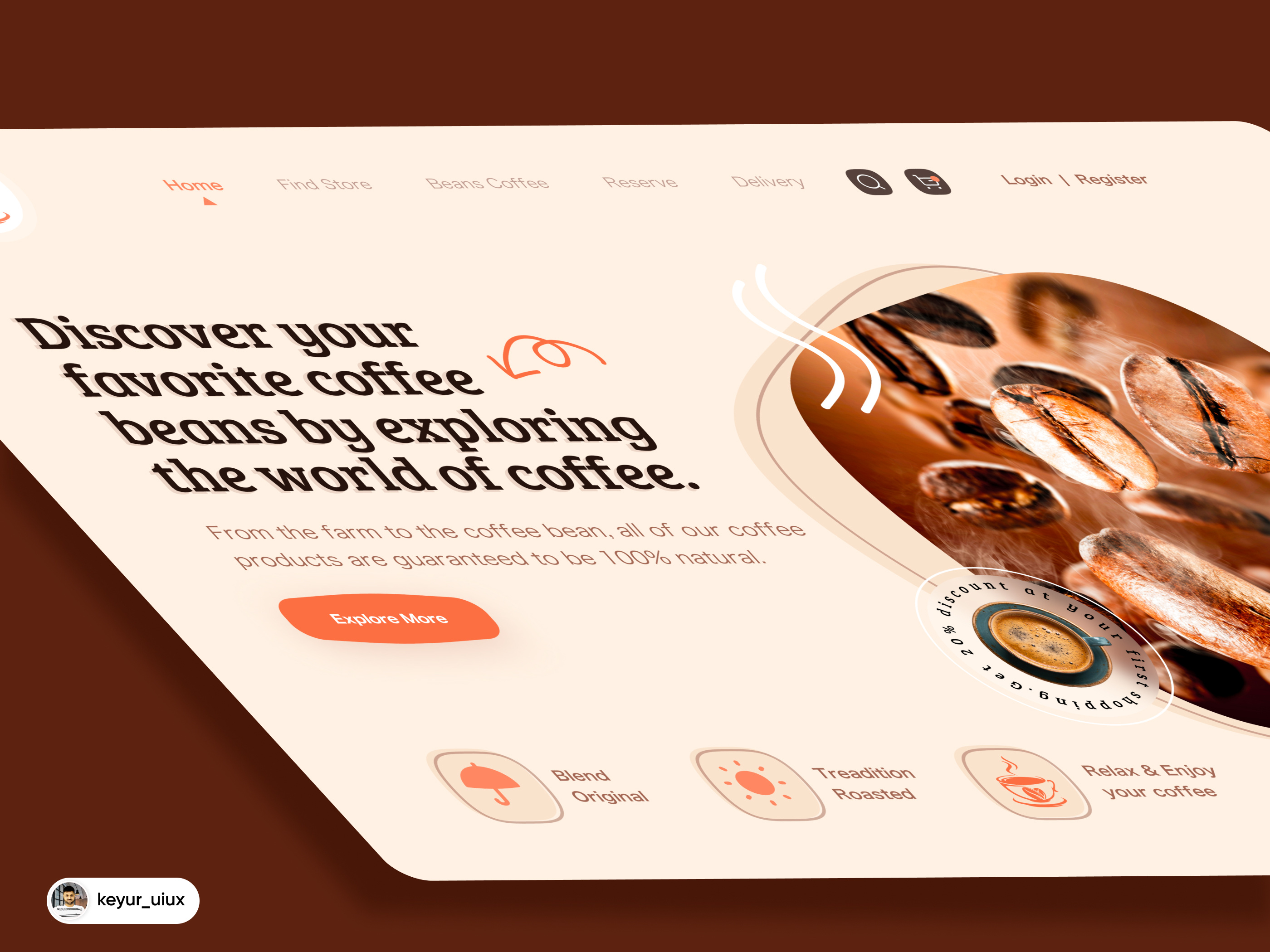 Coffee shop landing page - Hero Section by Keyur Payghode ️ on Dribbble