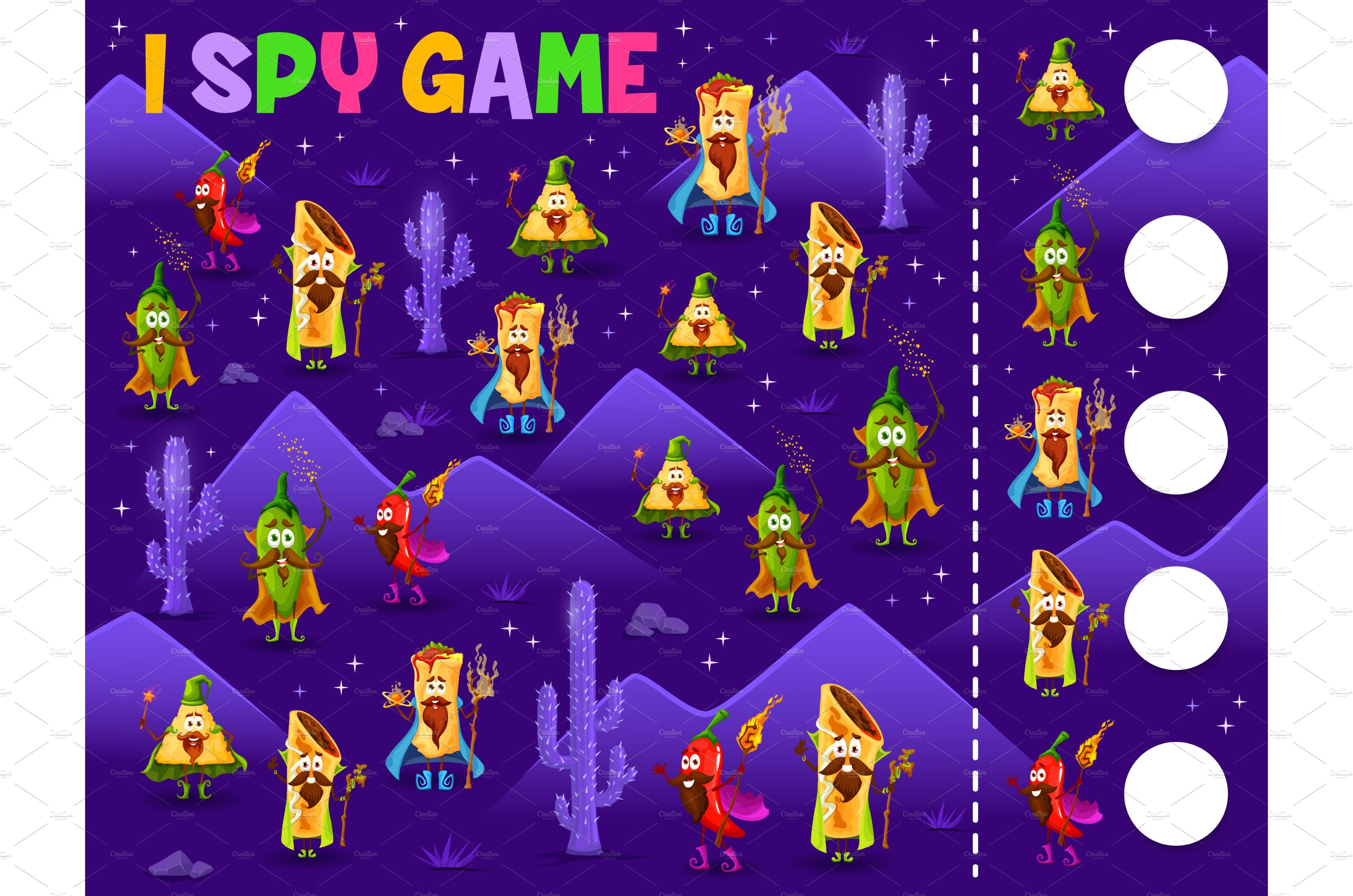 I spy game worksheet, food wizards by Vector Tradition SM on Dribbble