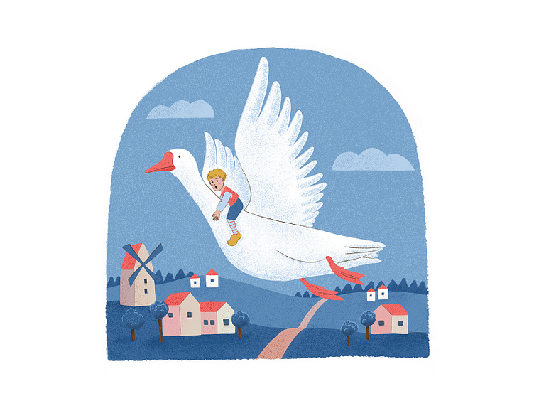 Nils riding on goose by Ekaterina on Dribbble