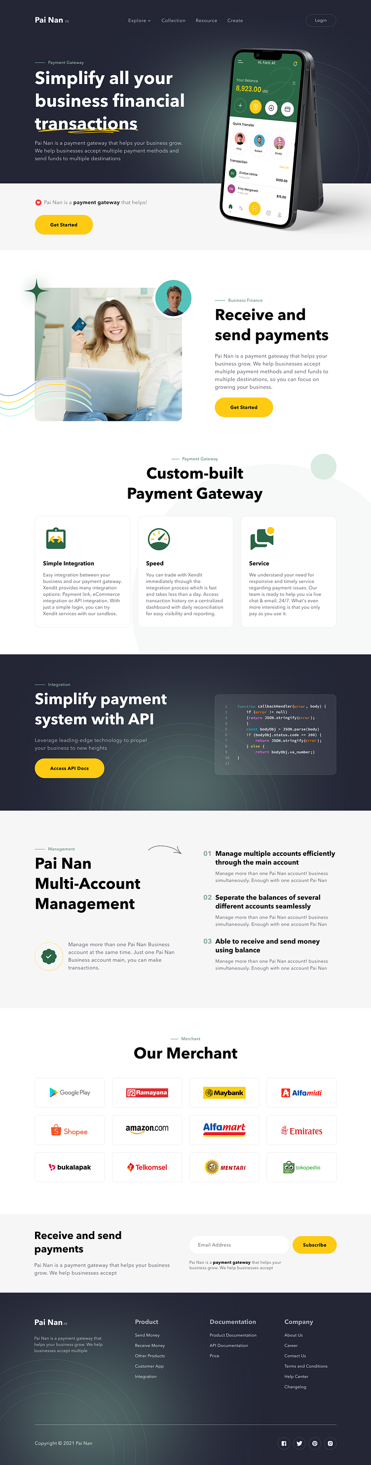 Pai Nan - Payment Gateway Landing Page by Fariz Al 👋 on Dribbble