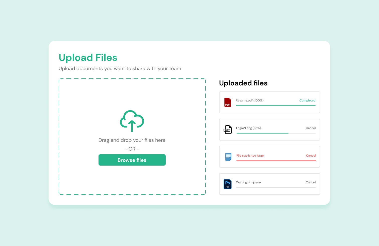 File Upload Modal by Leonardo Guzman on Dribbble