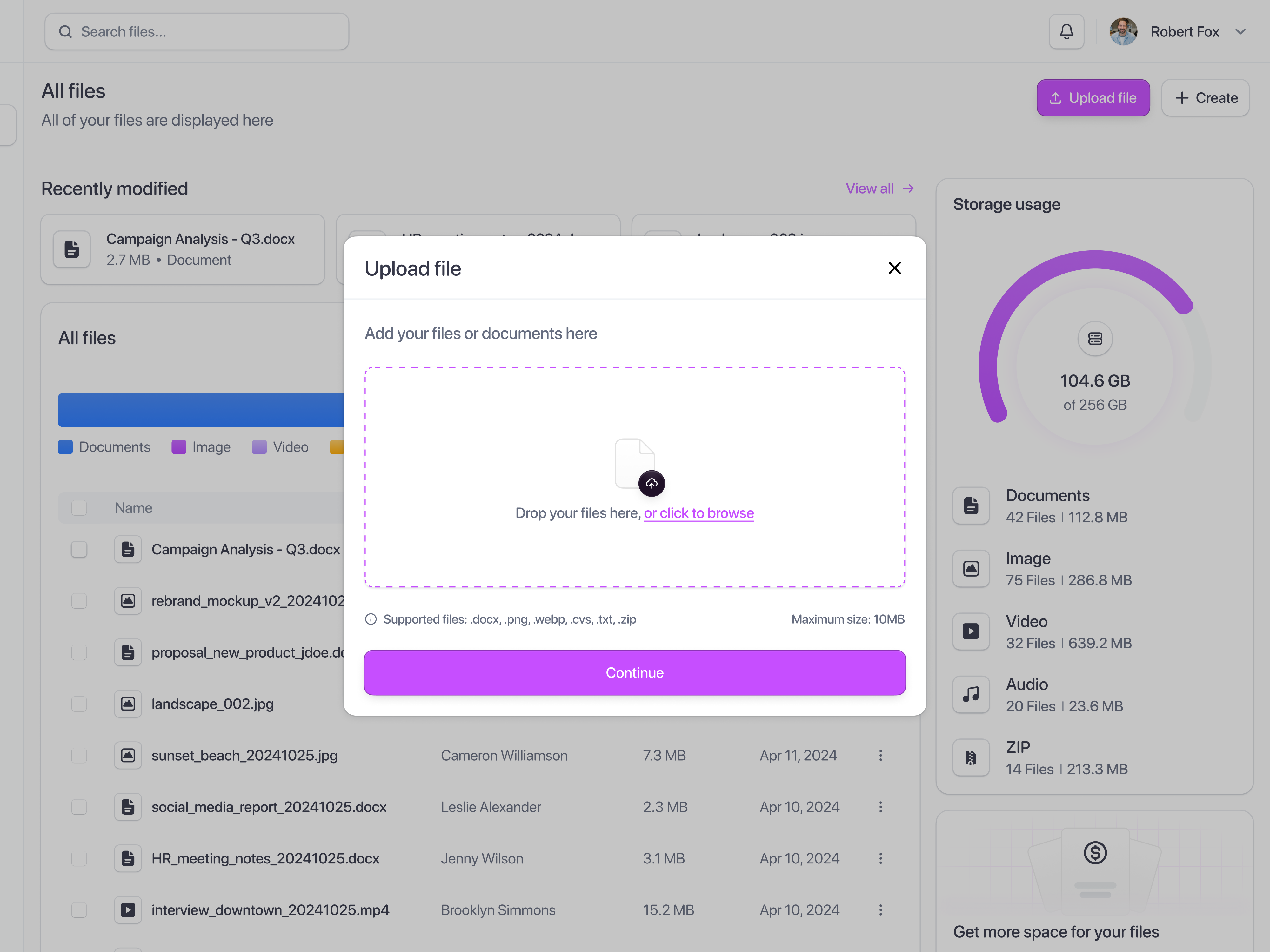 Cloud Storage File Manager Dashboard - Drag & Drop File Upload by Keitoto on Dribbble