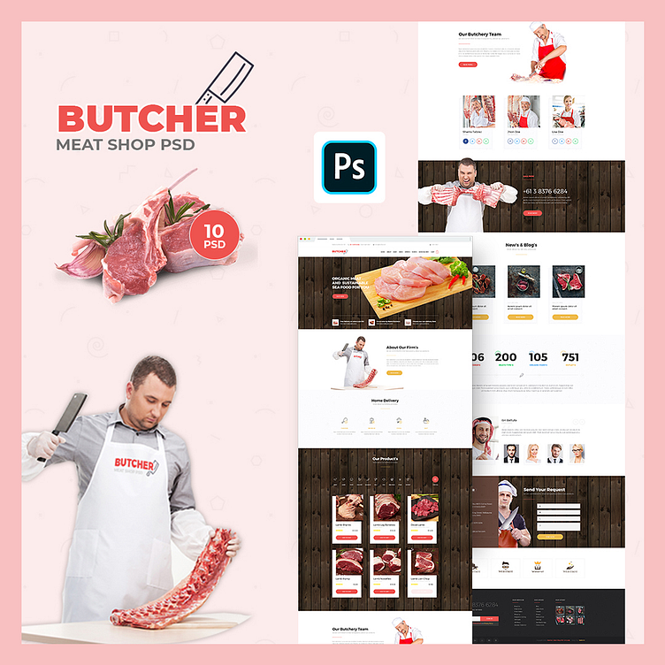 Butcher - Meat Shop & Crane PSD Template by Webstrot on Dribbble