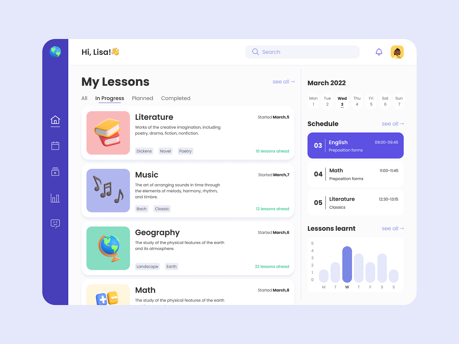 Learning platform UI design by Oksana Derkach on Dribbble