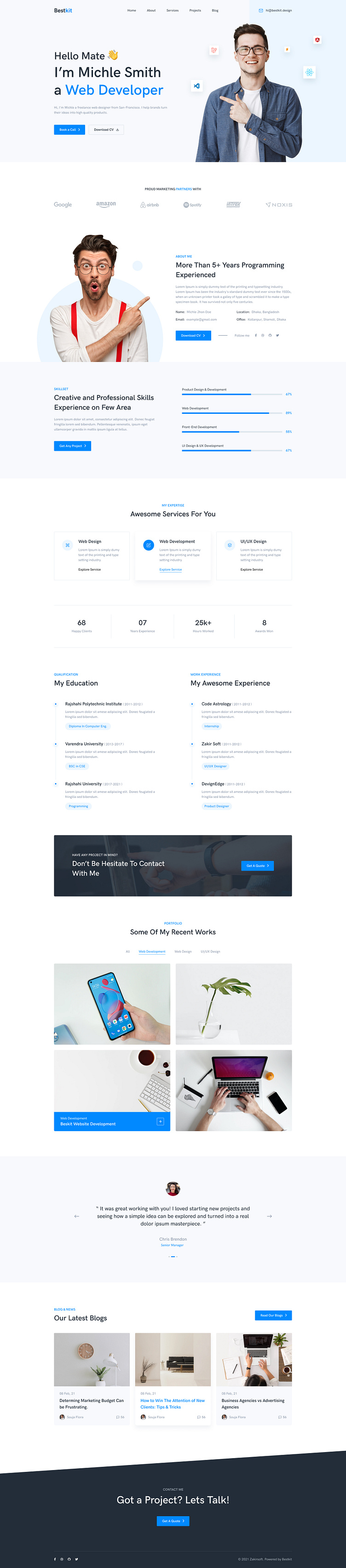 Michel - Web Developer Personal Portfolio UI Design by Templatecookie ...