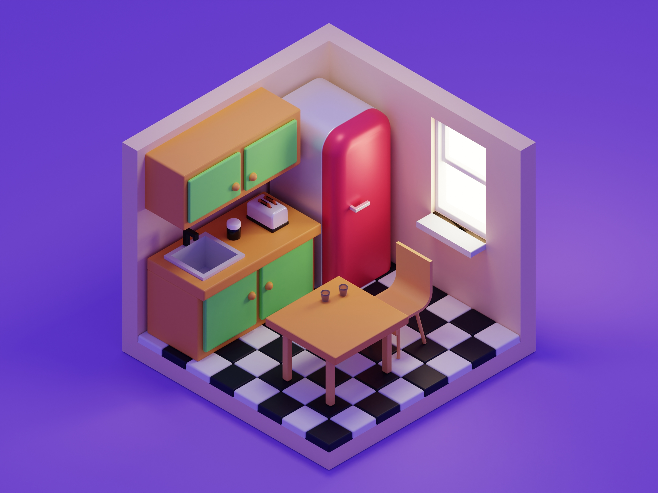 3D Isometric Kitchen by Pavel Lebedev on Dribbble