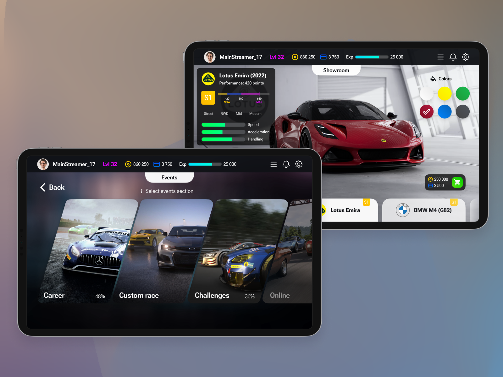 Racing game interface concept by VLADOS AKAM 🇺🇦 on Dribbble