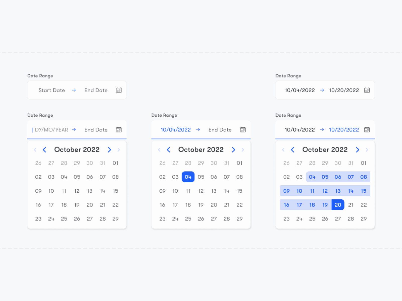 Date Range Selector States by Nat on Dribbble