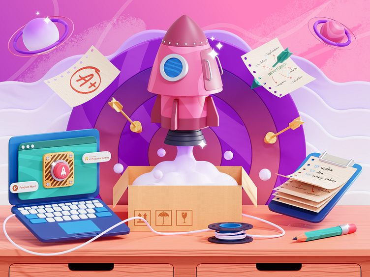 Product Launch 3D Illustration 🚀 by Sigit Setyo Nugroho for One Week ...