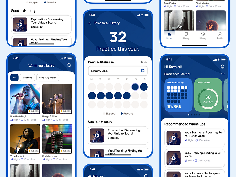 VocalWarm - Vocal Practice App | Practice History & Library 🎤 by Pixara ...