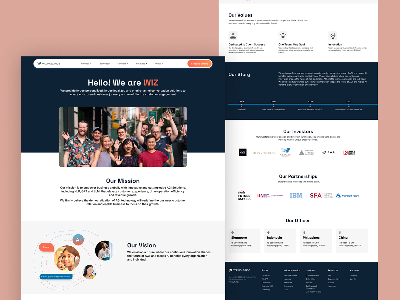Wiz.ai website, about us, customer experience, story, mission by kokolv on Dribbble