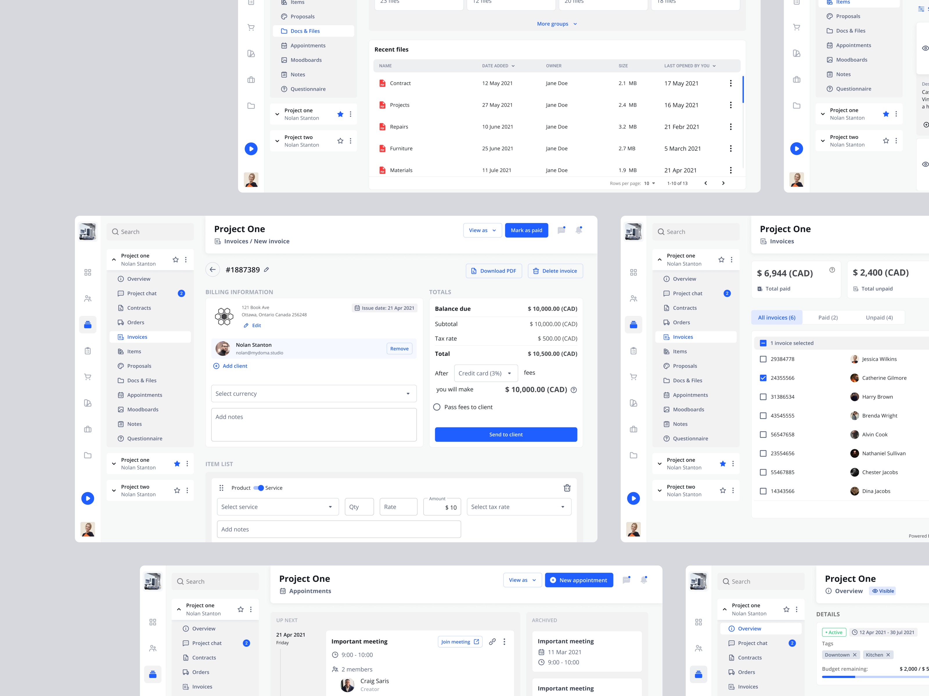 Dashboards for an Interior designers platform by Equal digital product ...